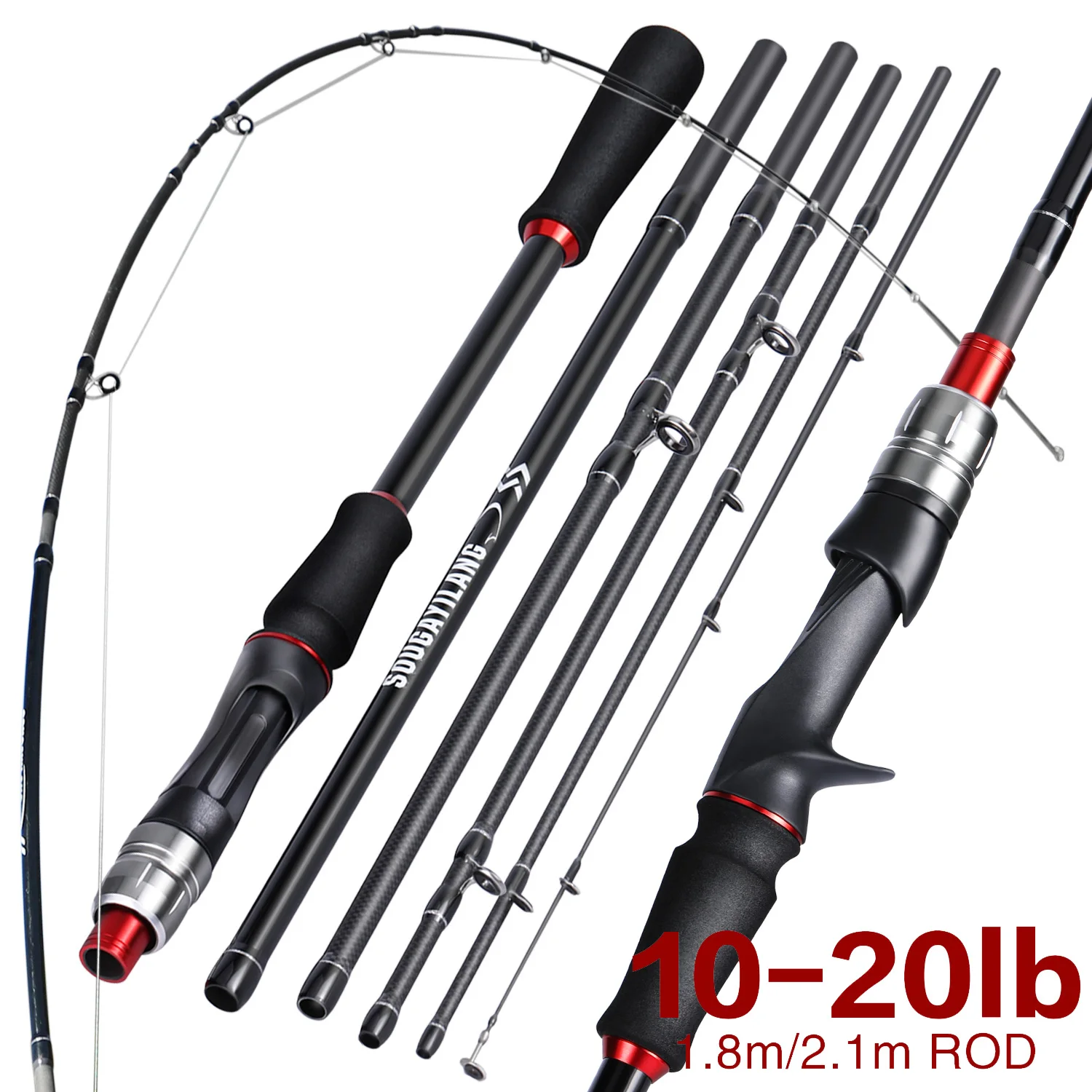 Sougayilang Fishing Rod Spinning Rod Casting Spinning Portable 5/6 Sections Lightweight Carbon ...