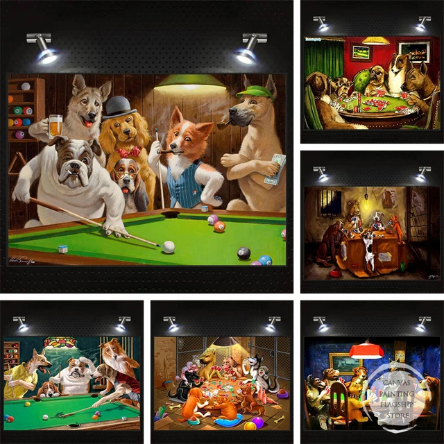 Dogs Playing Pool Poster