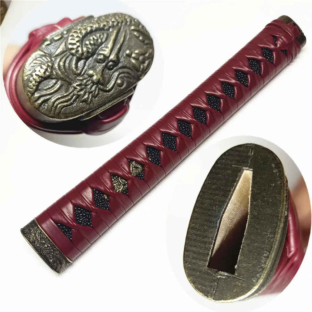 26cm-Red-leather-Tsuka-Handle-For-Japanese-Samurai-Sword-Katana ...