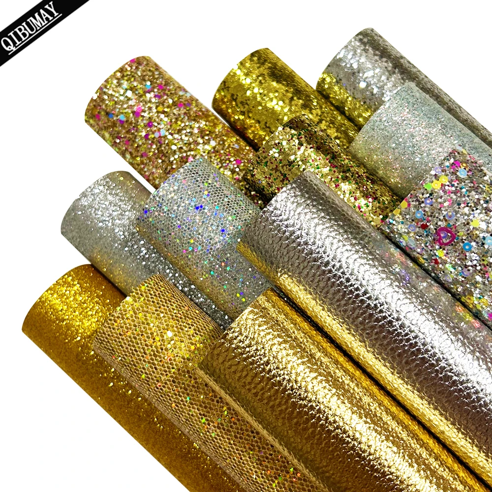 QIBU-Rouleau-de-Faux-Cuir-localit-et-Argent-Tissu-Paillettes-paisses ...