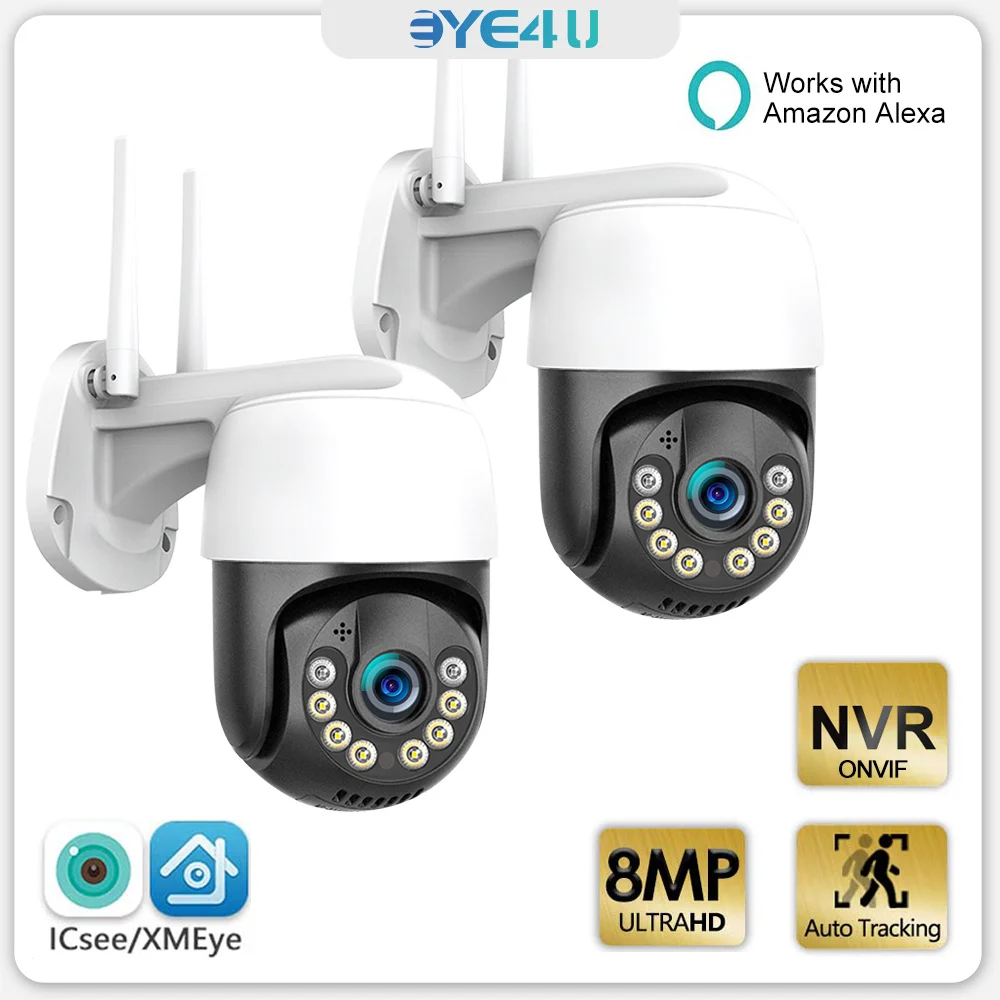 1/2 pces 4k 8mp alexa câmera impermeável ao ar livre ptz 1080p hd ...