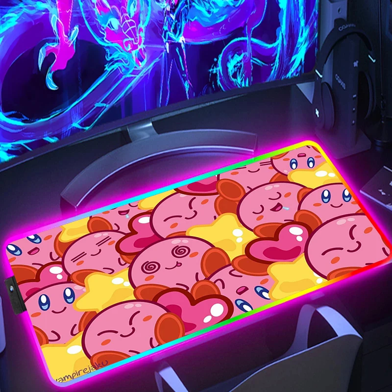 RGB 마우스 패드 백라이트 Pc 게이머 액세서리 Kirbys 마우스 패드 Xxl 데스크 프로텍터 백라이트 매트 키보드 매트 ...