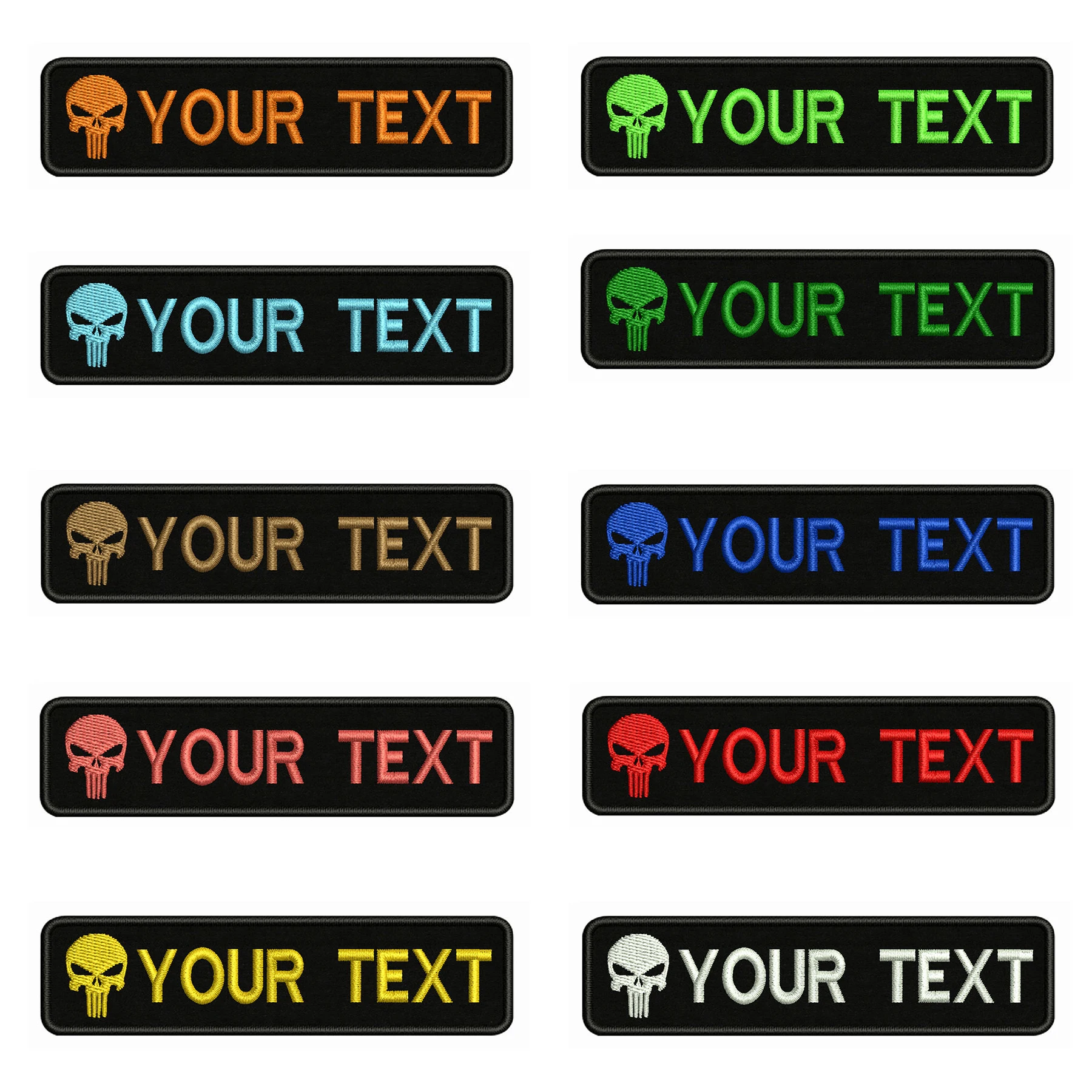 1PC-10cmX2-5cm-Skull-Logo-Custom-Name-Patch-Stripes-Badge-Iron-On-Or ...
