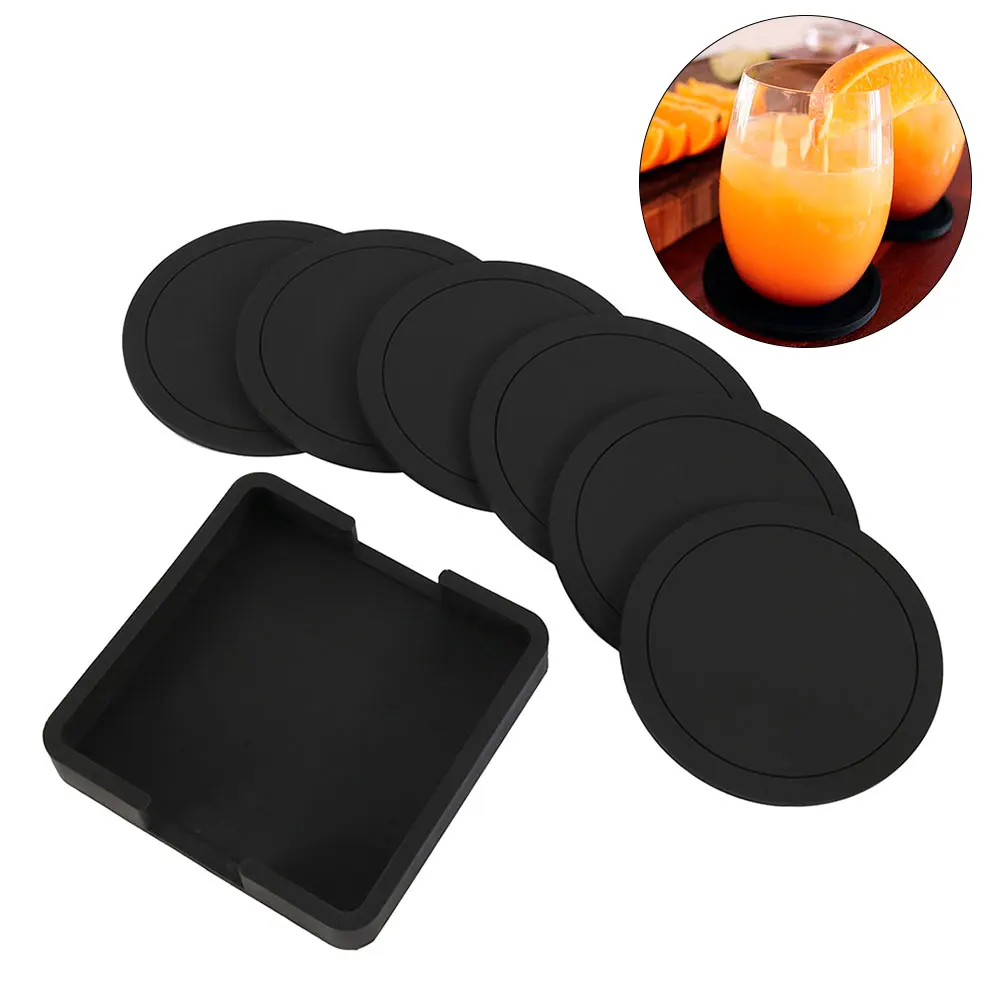 7pcs-Non-slip-Silicone-Drinking-Coaster-Set-Holder-Cup-Coaster-Mat-Set ...