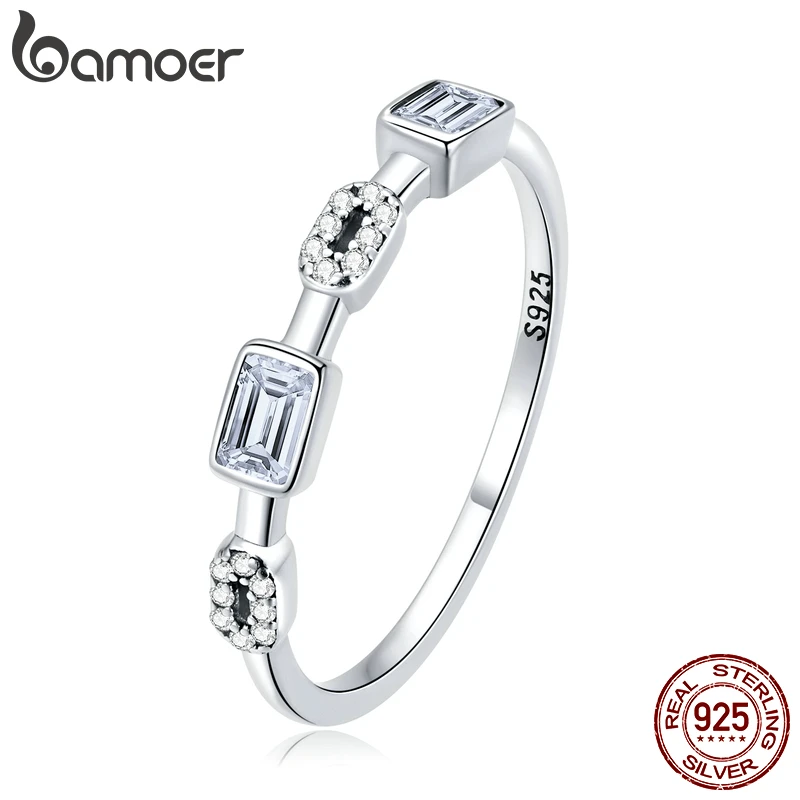 Square Ring Geometric Silver 925 | 925 Sterling Silver Promise Ring - Bamoer 925 - Aliexpress