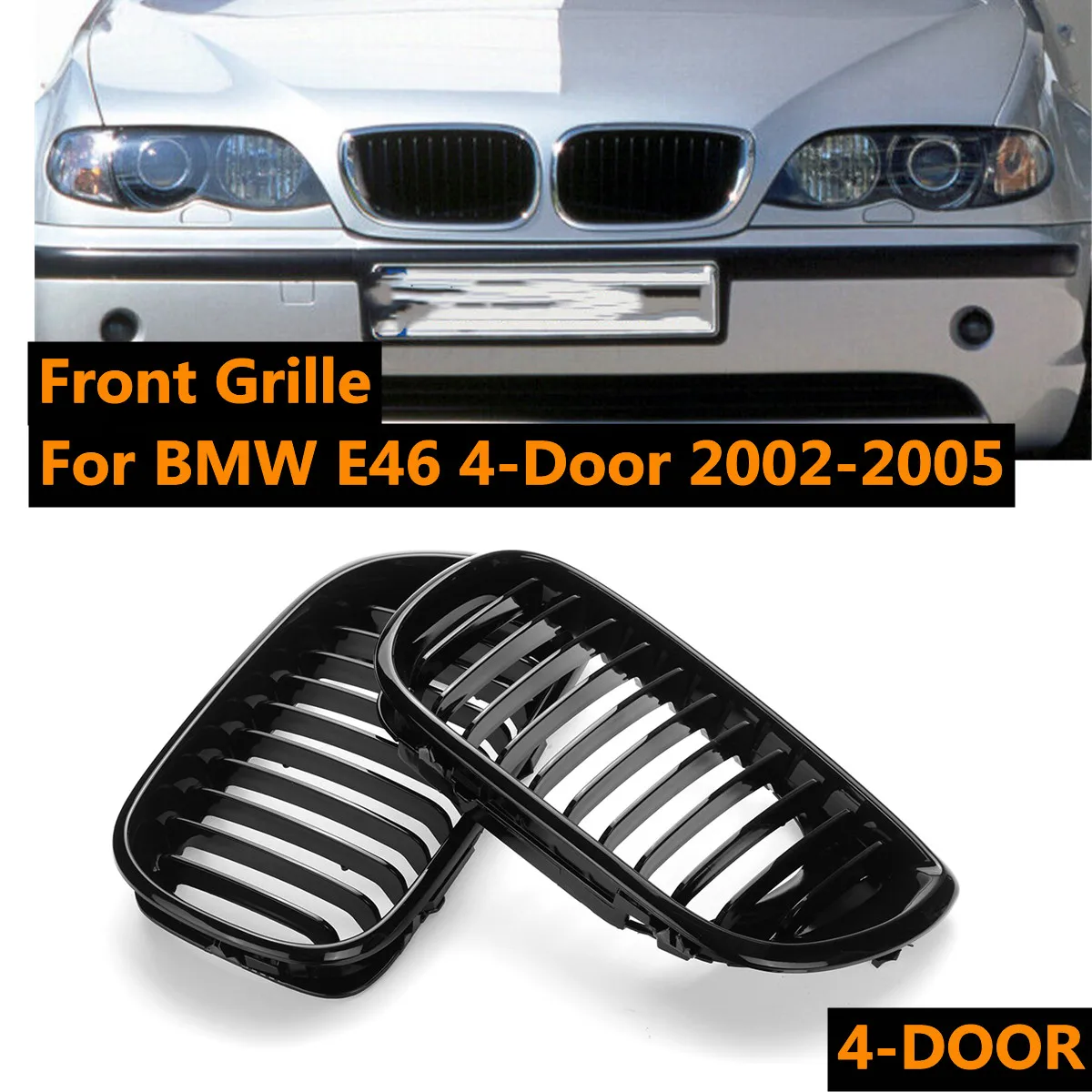 Glossy Black Front Kidney Single Slat Grill Grille For BMW E46 4 Door ...