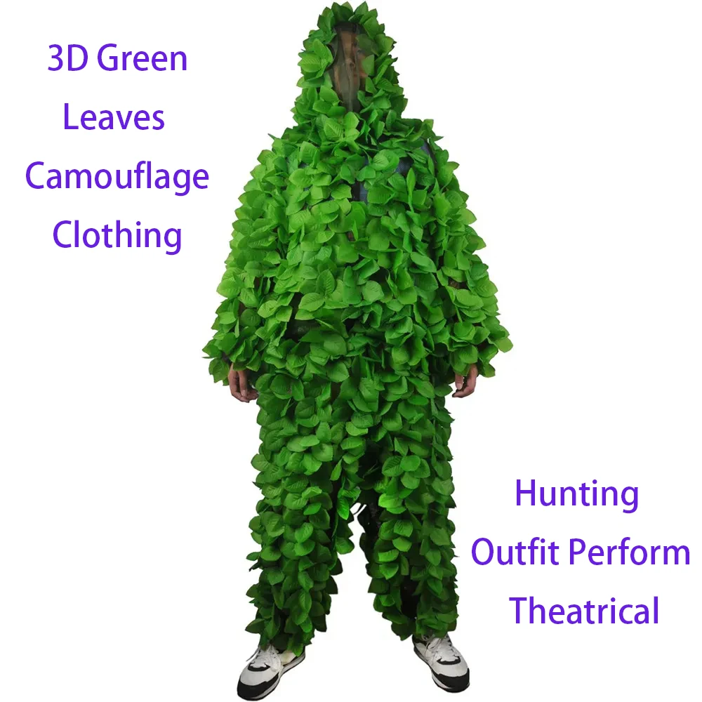 Adult-3D-Green-Leaves-Camouflage-Clothing-Hunting-Outfit-Perform ...