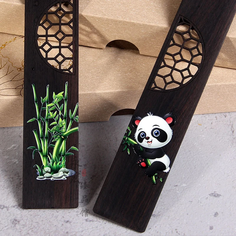 Kawaii China Panda Wooden Bookmark Retro Colored Sanders Drawing Bamboo ...