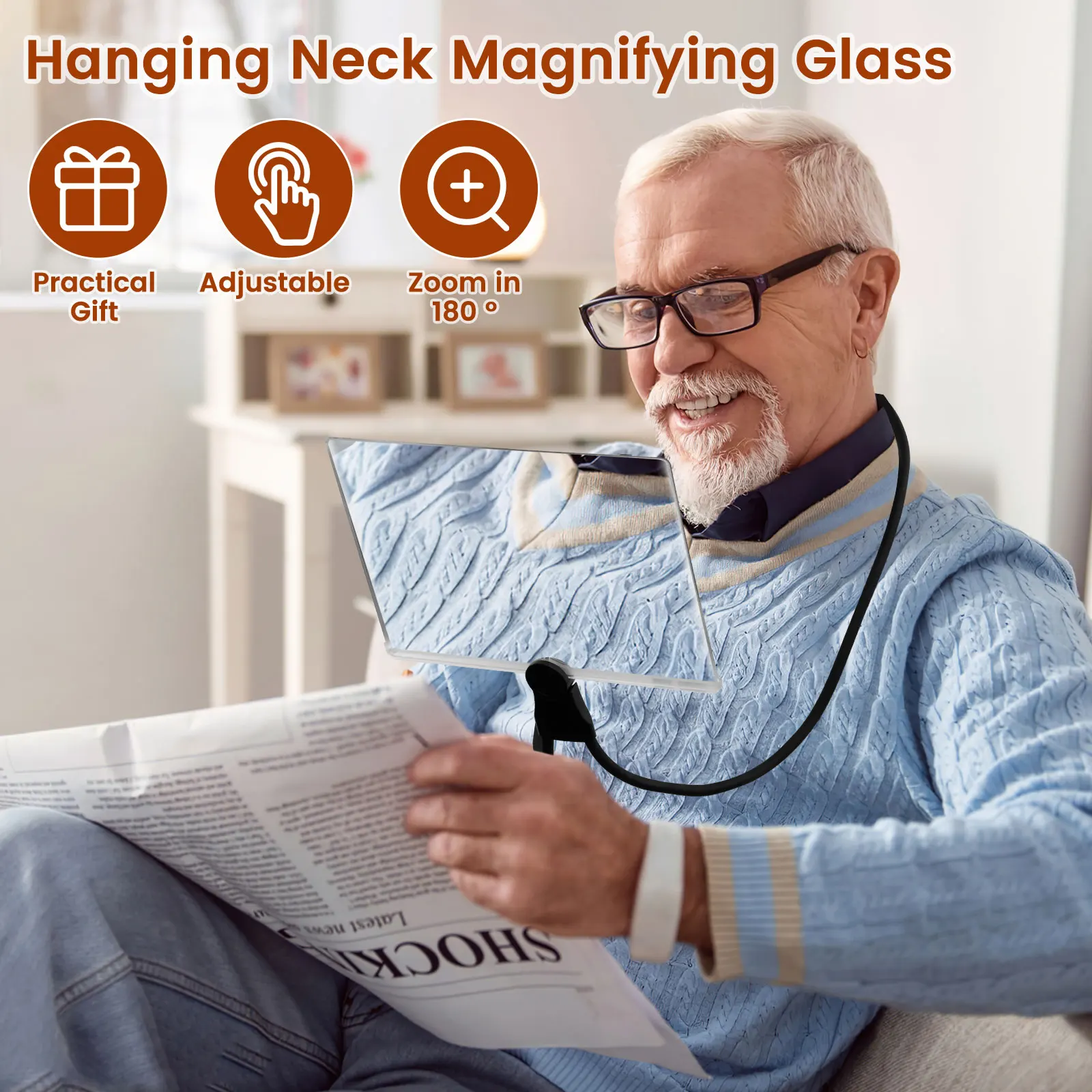 Hands Free Magnifying Glass Adjustable Neck Wear Magnifier Large Square ...