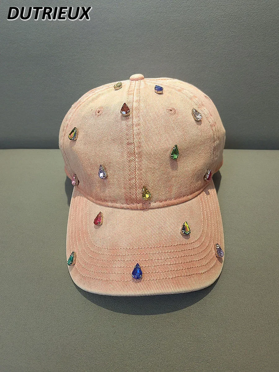 Spring-and-Summer-New-Rhinestone-Soft-Peaked-Cap-Sweet-Light-Pink-Denim ...