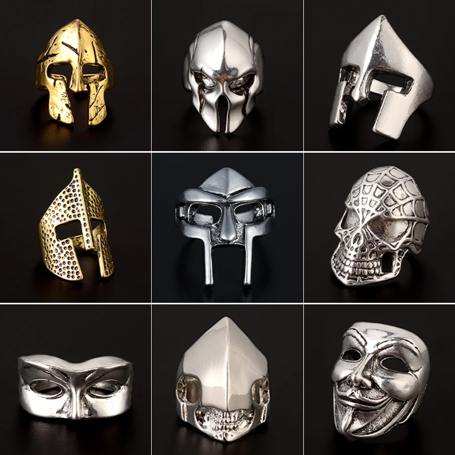 Gothic-MF-DOOM-Mask-Rings-For-Men-Gladiator-Spartan-Warrior-Helmet-Ring ...