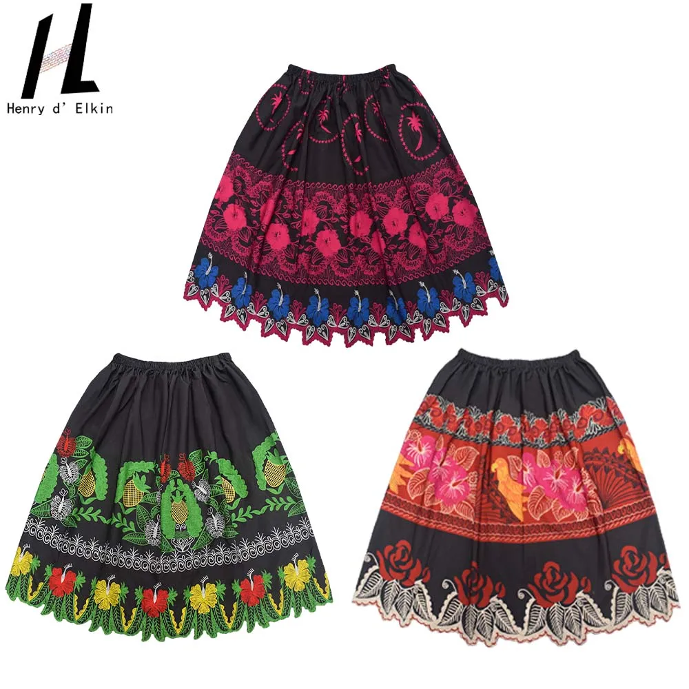 Women Island Wear Skirts Custom Ladies Summer Midi Polyester Floral ...