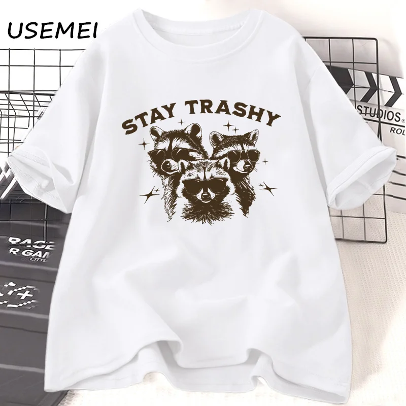 Stay-Trashy-Tshirt-Funny-Raccoon-Opossum-Meme-T-Shirt-Summer-Women-s ...