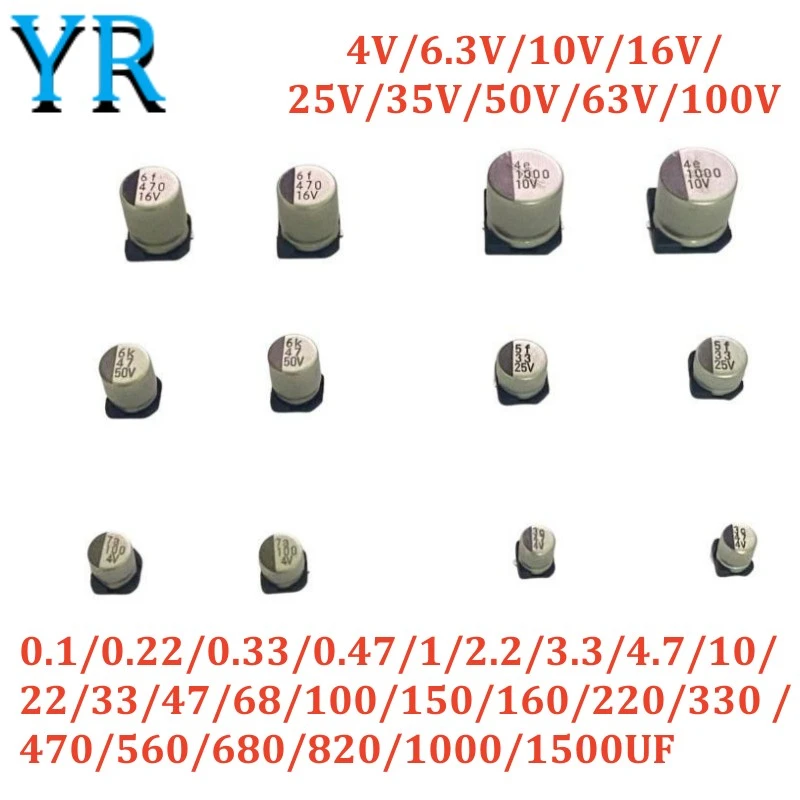 10PCS 4V 6.3V 10V 16V 25V 35V 50V 63V 100V SMD Aluminum Electrolytic Capacitor 1UF 10UF 22UF ...