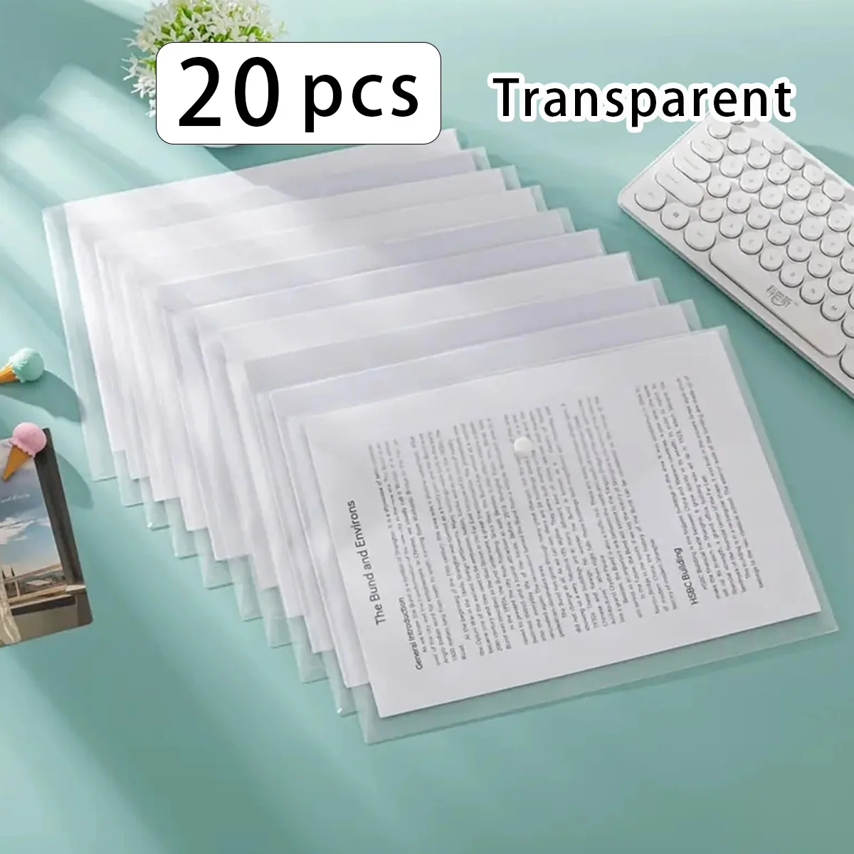 20-Pcs-A4-File-Bag-16C-Transparent-Plastic-Thick-Large-Capacity-Folder ...