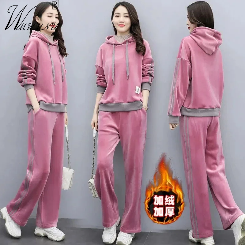 Fato-de-treino-casual-feminino-veludo-grosso-extragrande-moletom-com ...