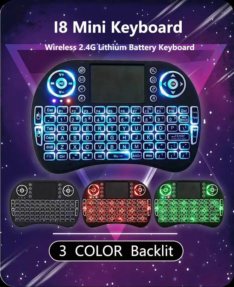 I8 Mini Keyboard Wireless 2.4G 3 COLOR Backlit English Air Mouse Remote ...