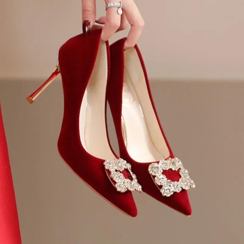 Plus-Size-35-42-Women-s-Rhinestone-Button-Pumps-Red-High-Heels-Wedding ...