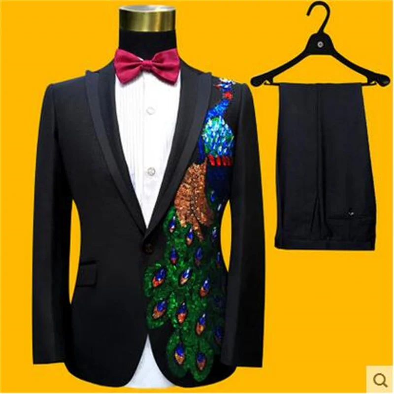Singer dance stage clothing for men suit set with pants sequins bright ...