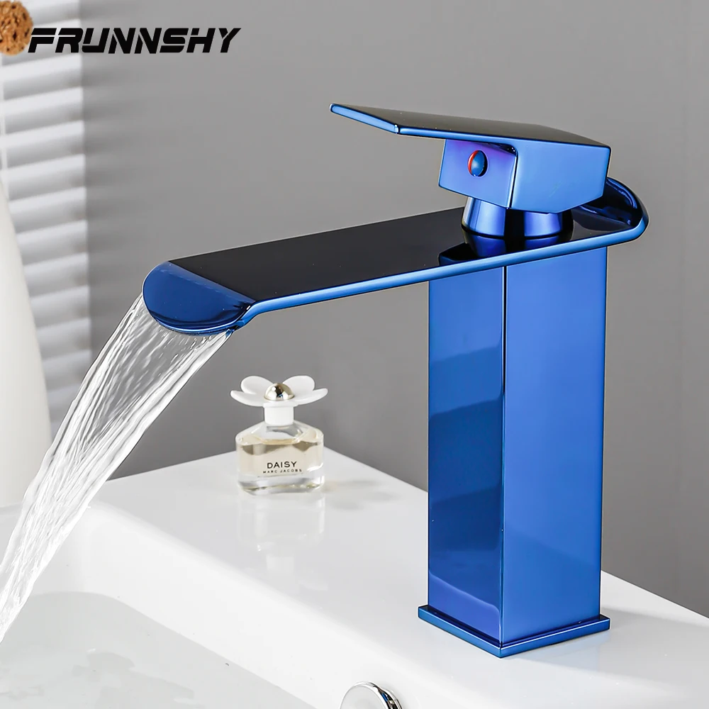 Luxury Waterfall Basin Faucet Sink Mixer Stainless Steel Blue Color ...