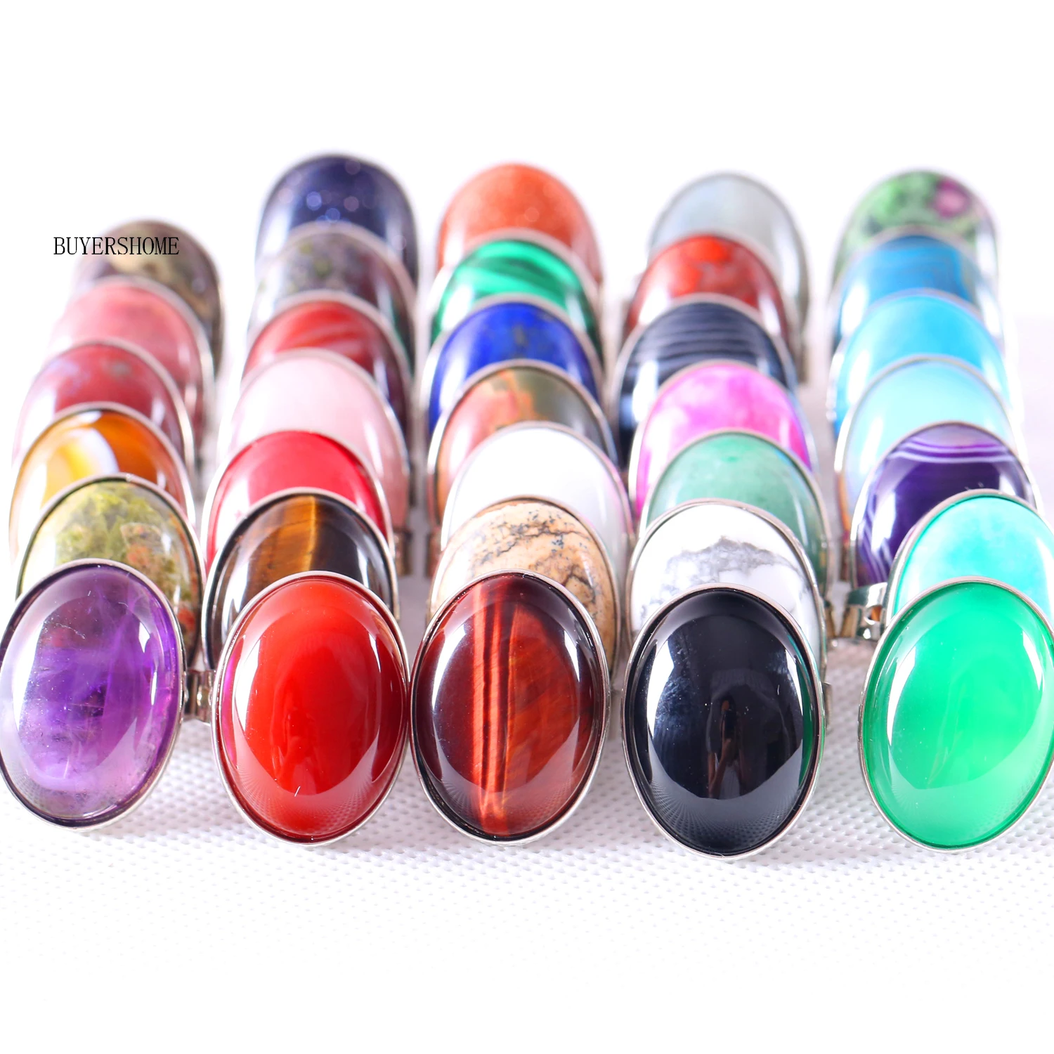 Pink Crystal Finger Ring Natural Stone Oval Cab Cabochon Bead White ...