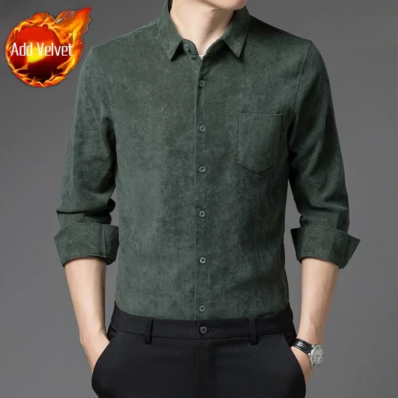Camisas de hombre de pana azul lisas para hombre elegantes con cuello ...