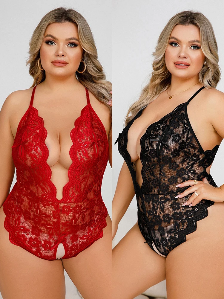 Plus Size Sexy Lingerie Dames Erotische Open Kruis Ondergoed Pyjama Kanten Transparante Jurk Sex ...