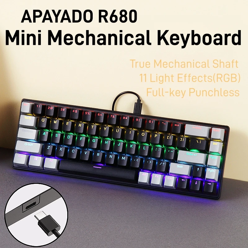 R680-Mechanical-Keyboard-Gaming-Wired-APAYADO-68-Key-Layout-Mini ...