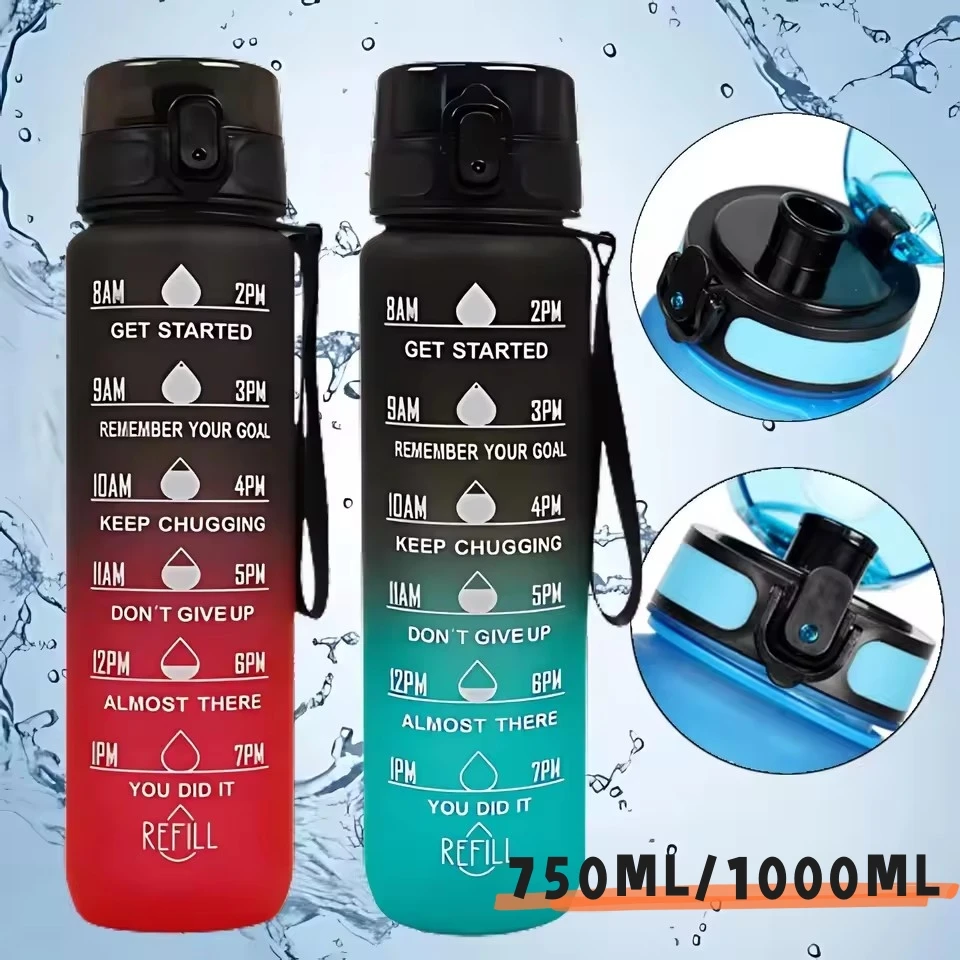 1000ml Water Bottle with Time Scale Outdoor Gradient Color Sports ...
