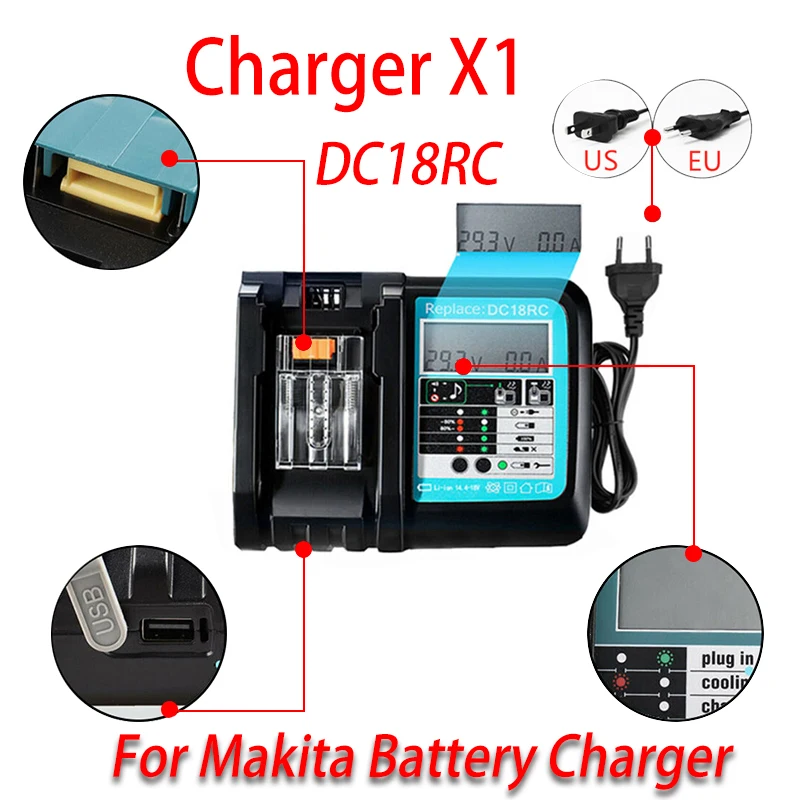DC18RC For Makita Battery Charger 3A 14.4V 18V DC18RC LED Bl1830 Bl1430 BL1860 BL1890 Tool Power ...
