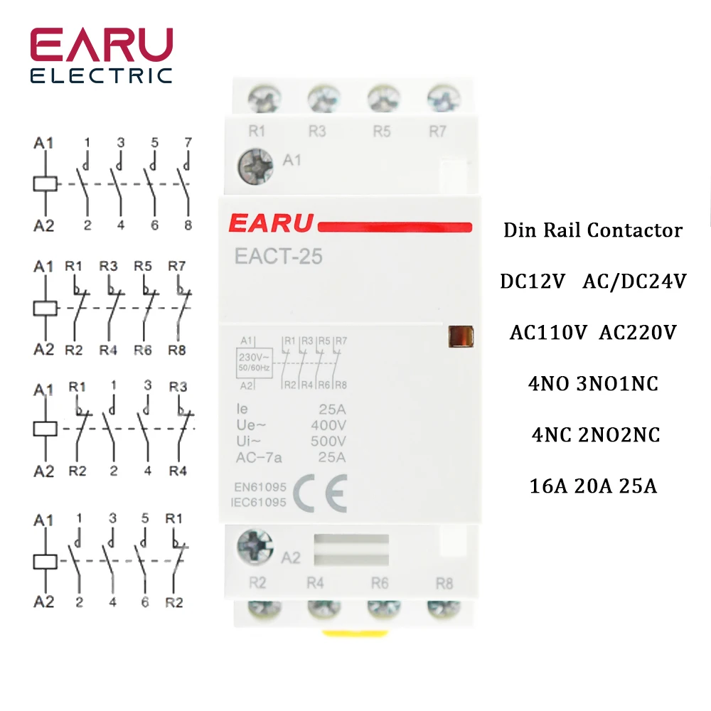 4P-16-25A-AC-220V-230V-50-60Hz-Din-Rail-Household-AC-Modular-Contactor ...