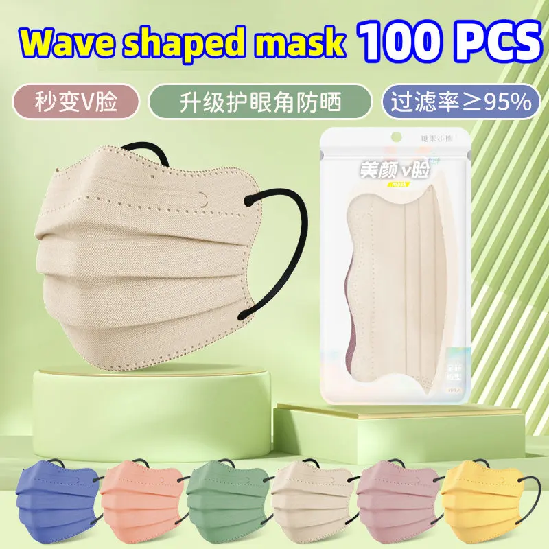 Wave shaped face mask with 3 layer, butterfly shaped, eye corner ...