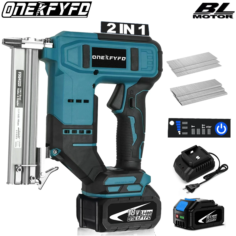 Brushless 2-in-1 F30/422J Electric Nailer& Staple Gun 2 Gears Nail Gun ...
