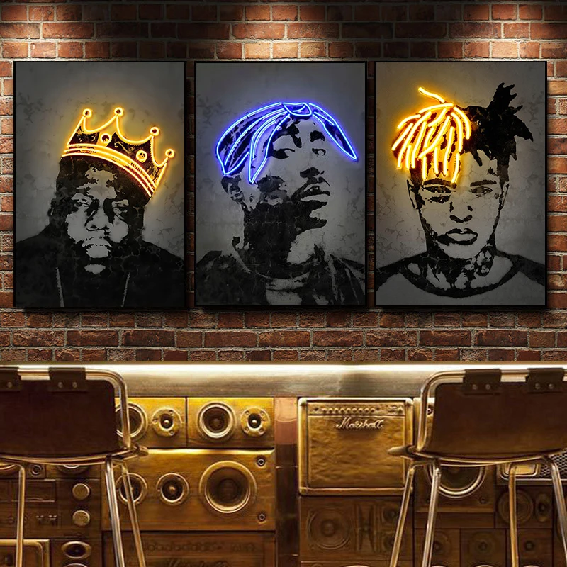 Hip Hop Singer Rapper 2Pac Art Canvas Painting Biggie Tupac Neon ...