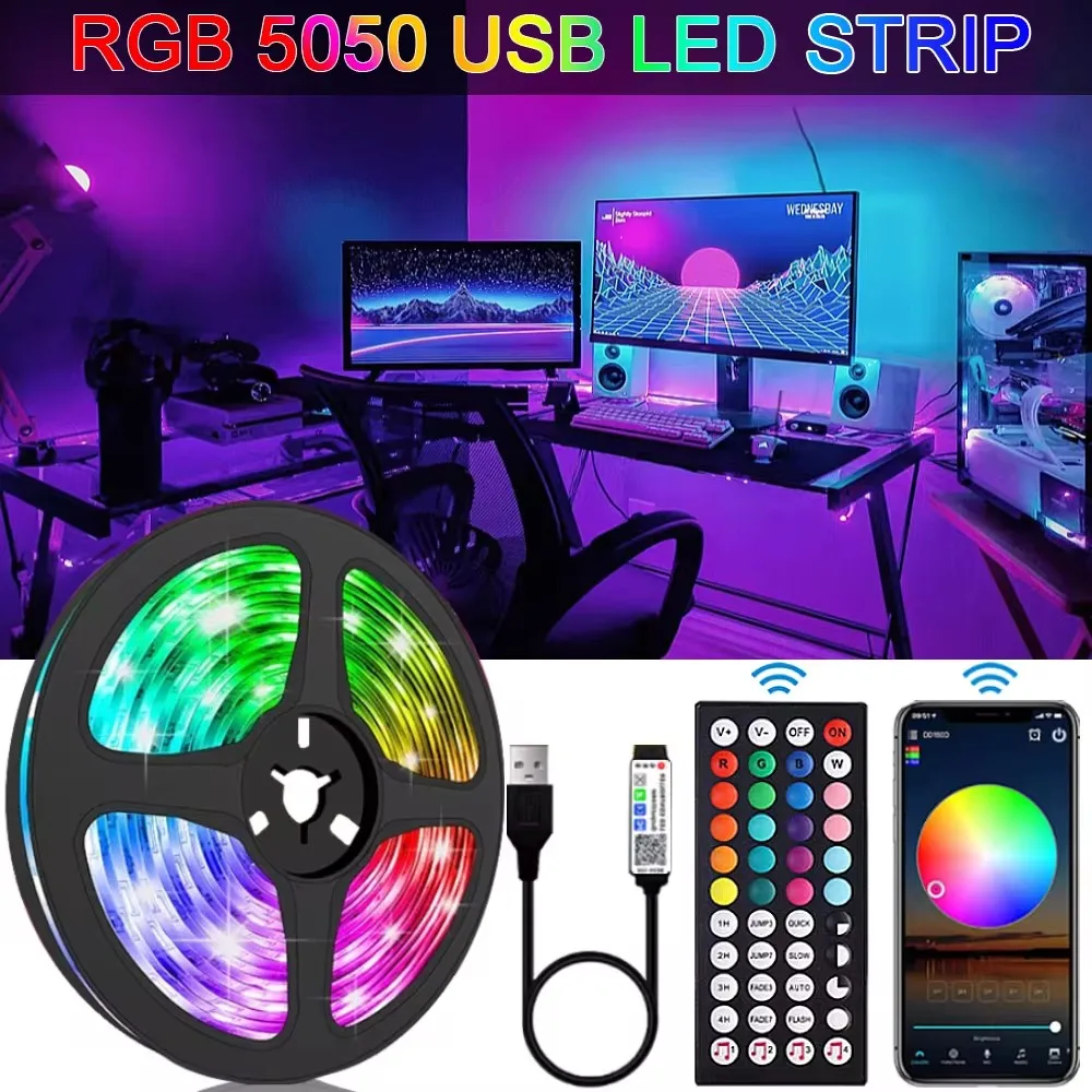 RGB-5050-LED-Strip-Light-Remote-App-Control-TV-Led-Backlight-Flexible ...