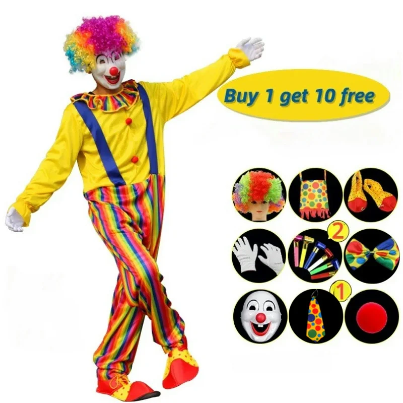 11pcs-Adult-Clown-Suit-Costume-Set-including-clothing-Wig-Nose-Mask ...