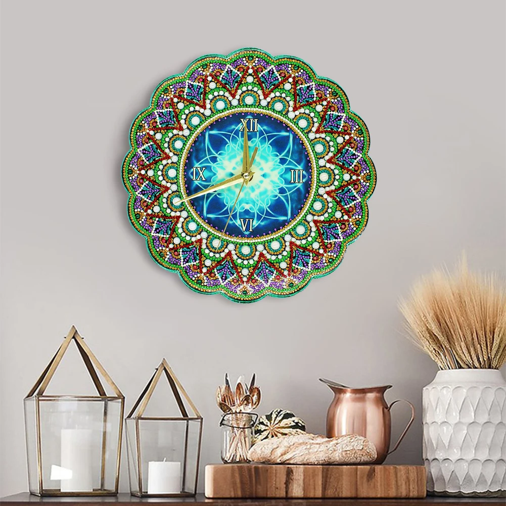 Mandala-Luminous-Diamond-Painting-Clock-DIY-Full-Drill-Special-Shape ...