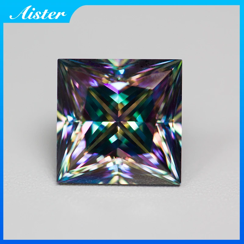 New Rainbow Color Moissanite Stone Princess Cut GRA Certified ...