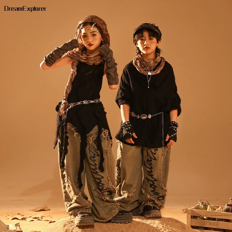 Girls-Wasteland-Street-Dance-Knitted-Tank-Top-Jeans-Boys-Hip-Hop ...