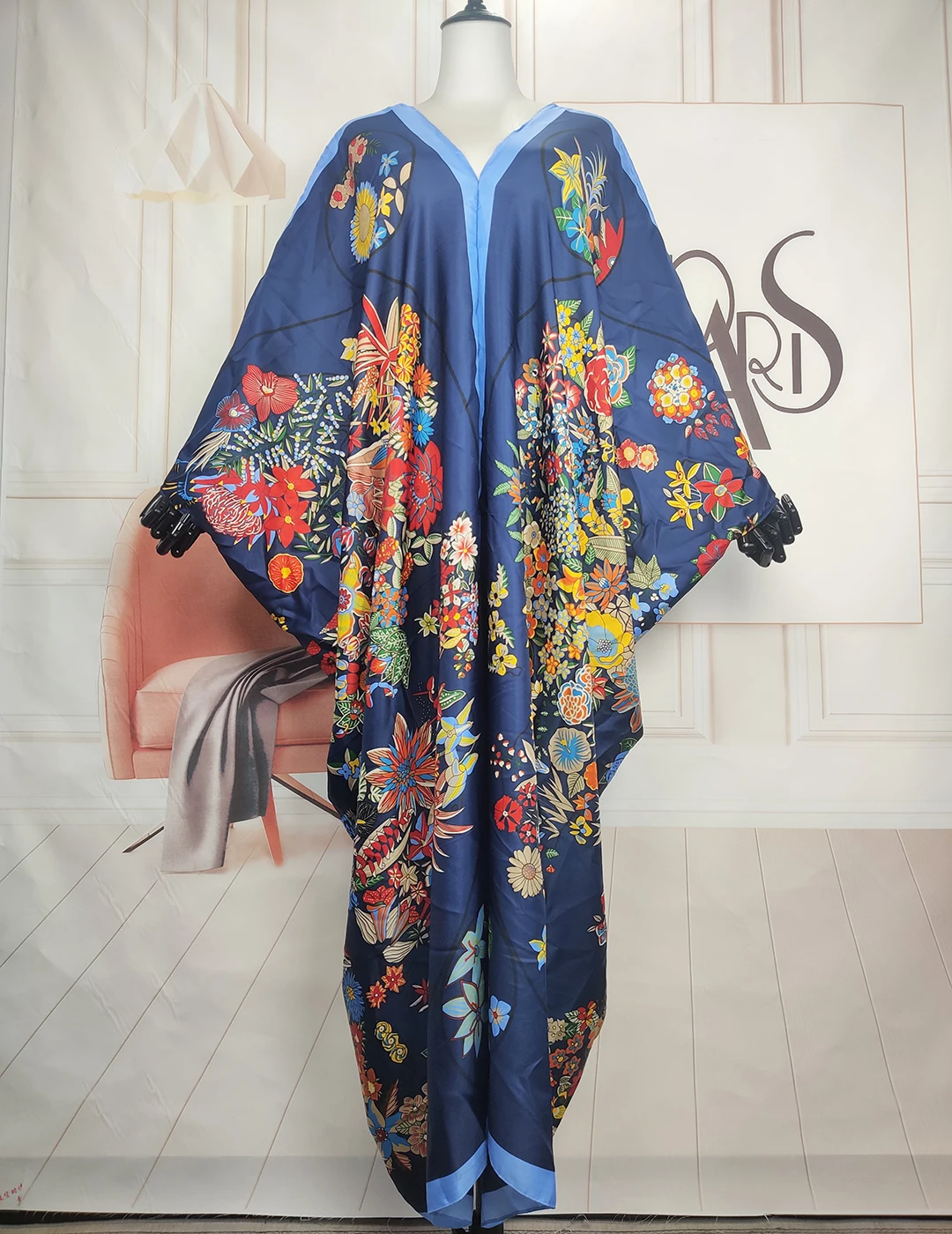 Kuwait-Fashion-Muslim-Lady-Boho-Silk-Printed-V-Neck-Long-kaftan-Dress ...