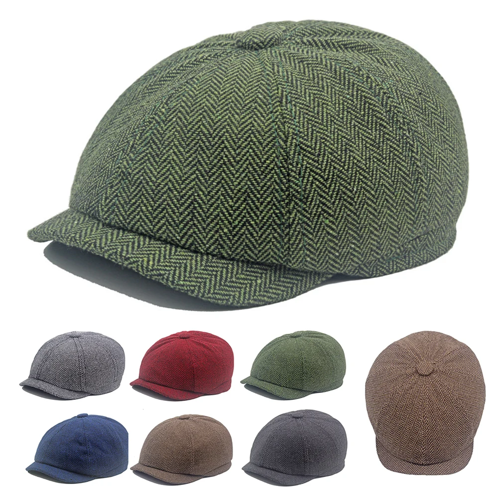 British-Wool-Blend-Tweed-Flat-Cap-Fall-Winter-Newsboy-Caps-Men-Herringbone-Gatsby-Headwear ...
