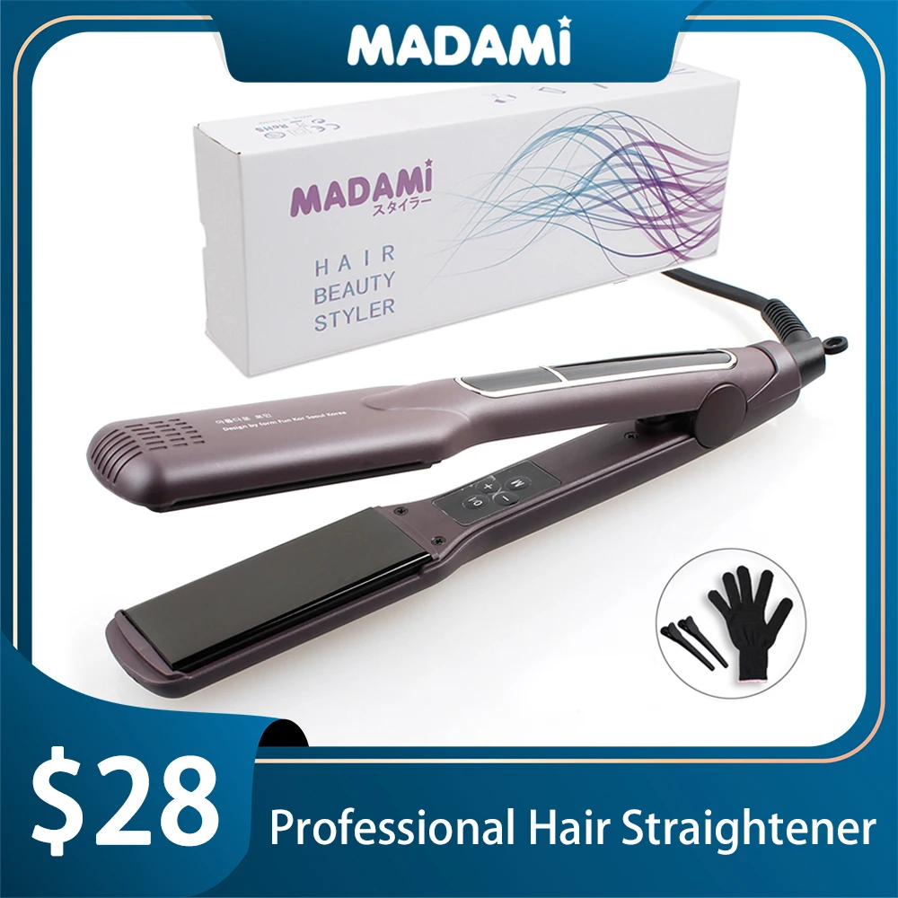 Korean Hair Straightener Wide Plate Ceramic Hair Curling Iron 1 1/2 ...