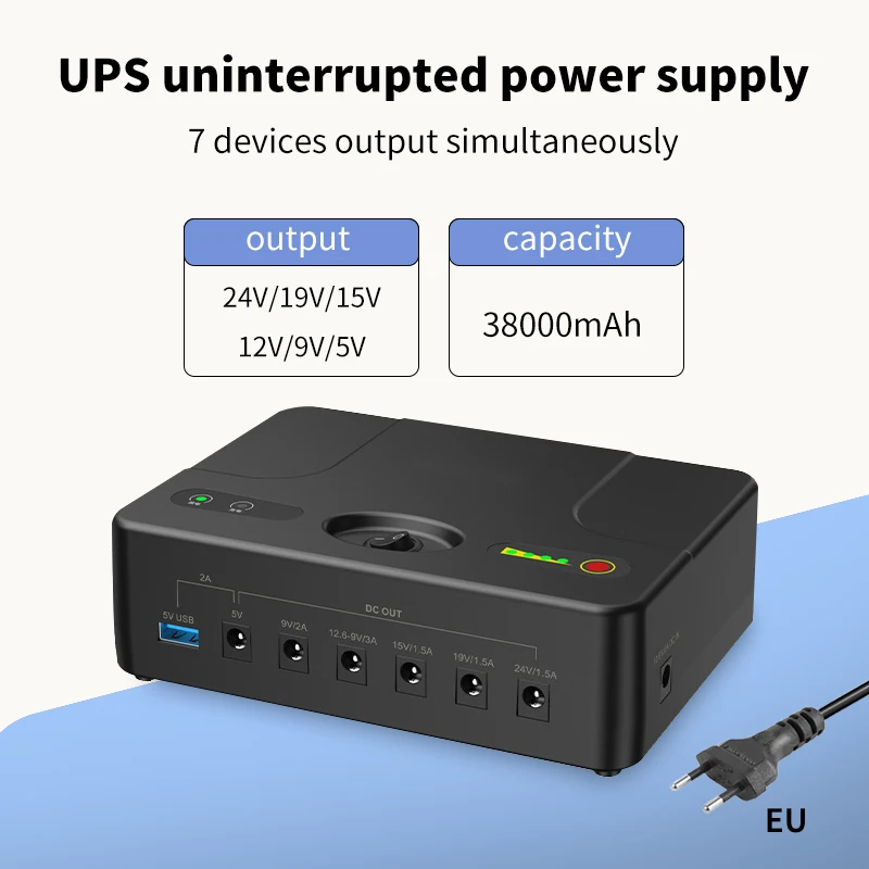 UPS Uninterruptible Power Supply 38000mAh Multiplex Output DC 5v 9v 12v ...