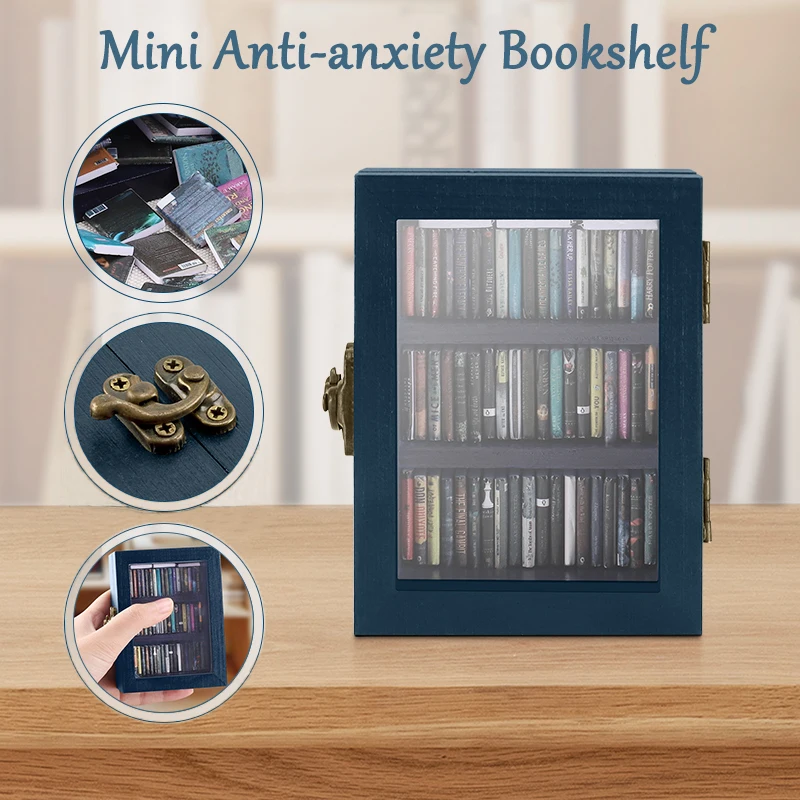 Mini-Bookshelf-Miniature-Anty-anxiety-Bookshelf-with-60Books-Wooden ...