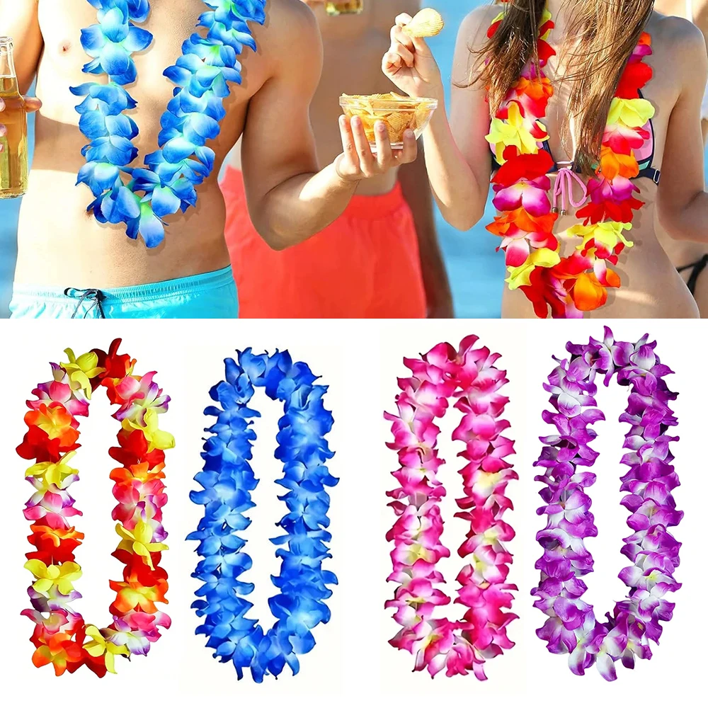 2Pcs Thicken Hawaiian Leis Tropical Luau Party Decorations Pink Blue ...