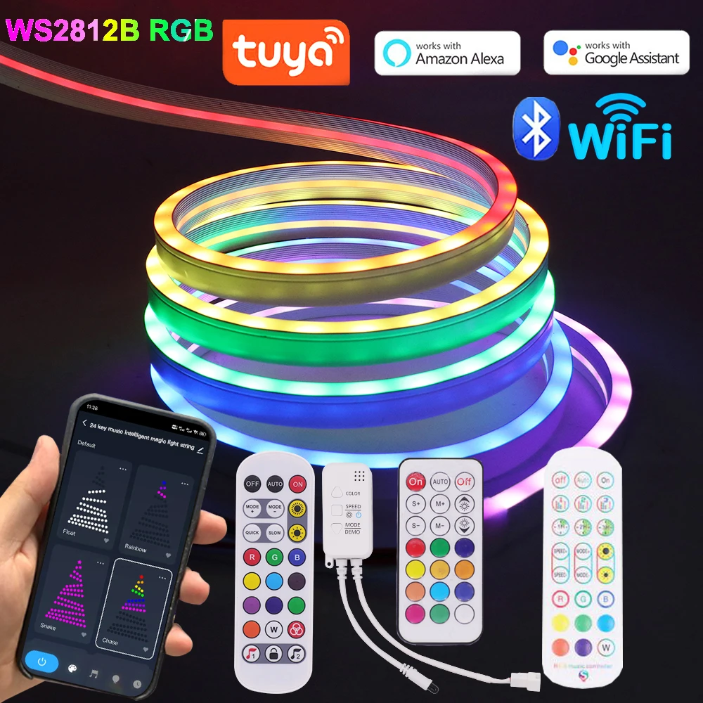 Ws2812b 투야 스마트 Led 조명 Rgb 유연한 네온 스트립 5v 밝기 조절 와이파이 블루투스 컨트롤러 Ir Rf