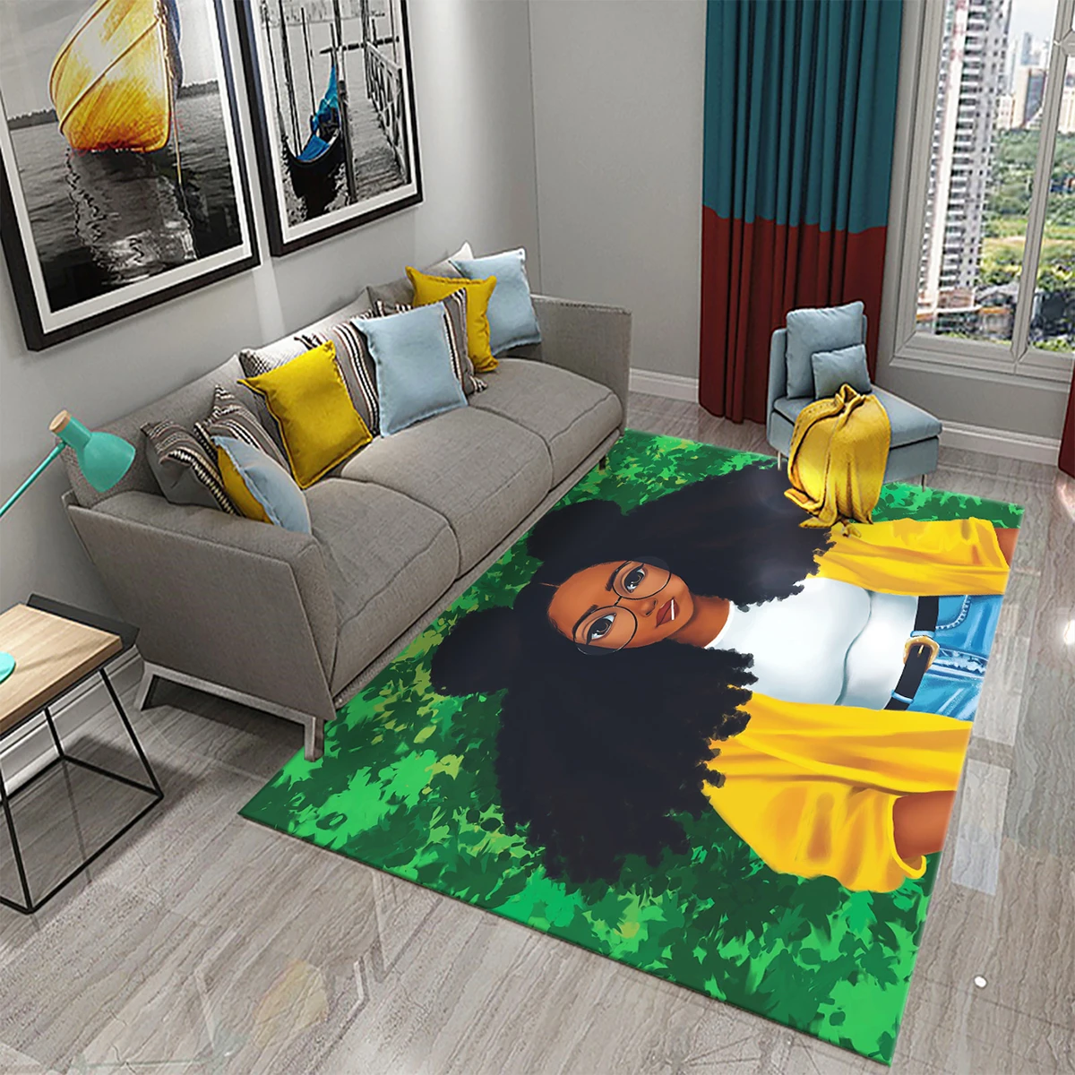 African American Afro Girls Carpet Home Decor Large Area Rug for Kids ...