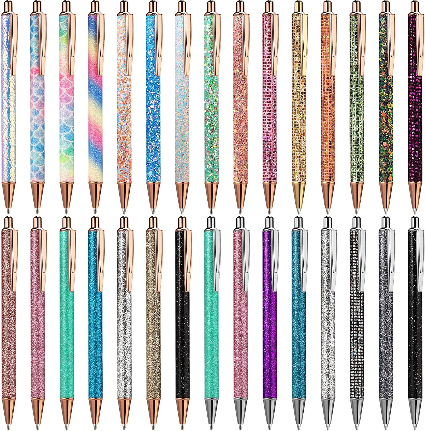 Glitter-Metal-Retractable-Pen-Rose-Gold-Ballpoint-Pens-Glitter-Colorful ...