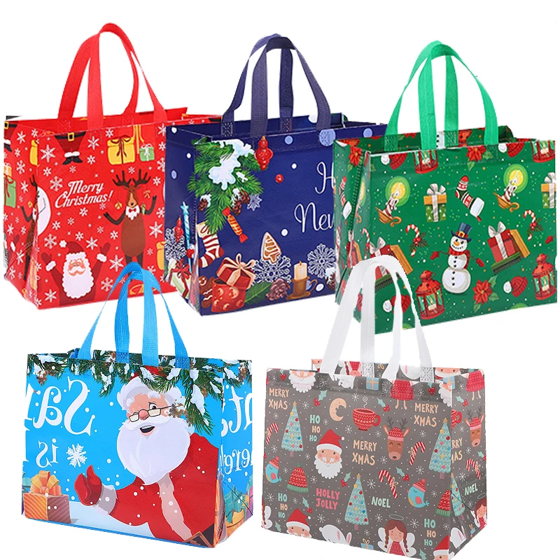 4pcs Christmas Gift Bag Santa Claus Snowman non-woven tote bag Candy ...