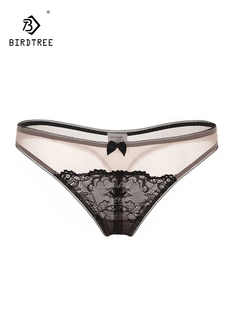 BirdTree-2PCS-93-Real-Silk-Sexy-Briefs-Women-s-Lace-Thong-Bow-Low ...
